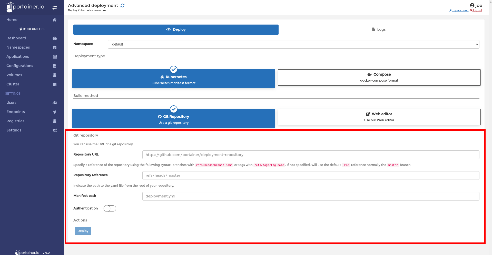New Portainer CE 2.6.0 Release - now with support for Git repository ... New Portainer CE 2.6.0 Release - now with support for Git repository ...